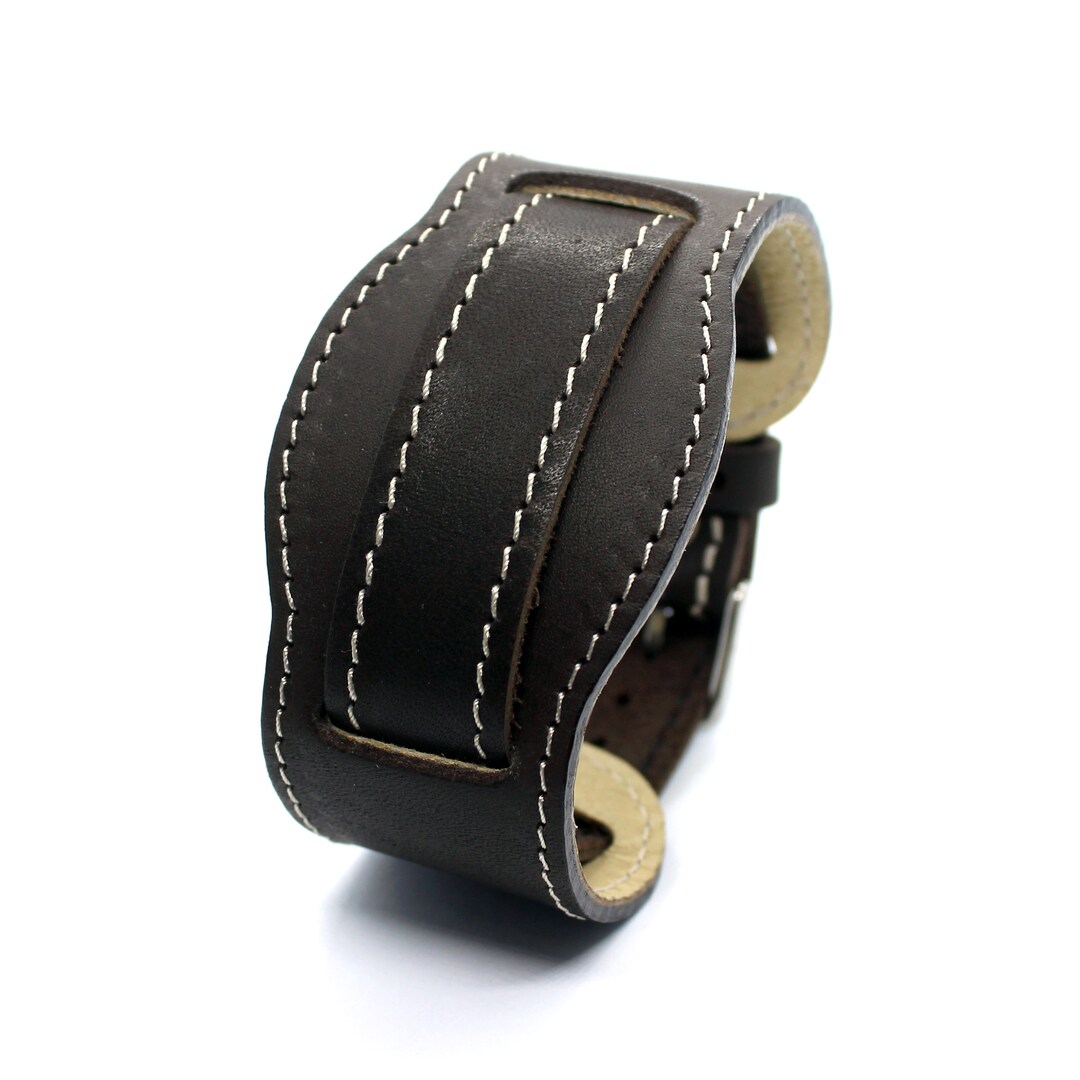 M16SC - Wide Leather Military Watch Strap: 18mm 20mm Contrast Stitch ...