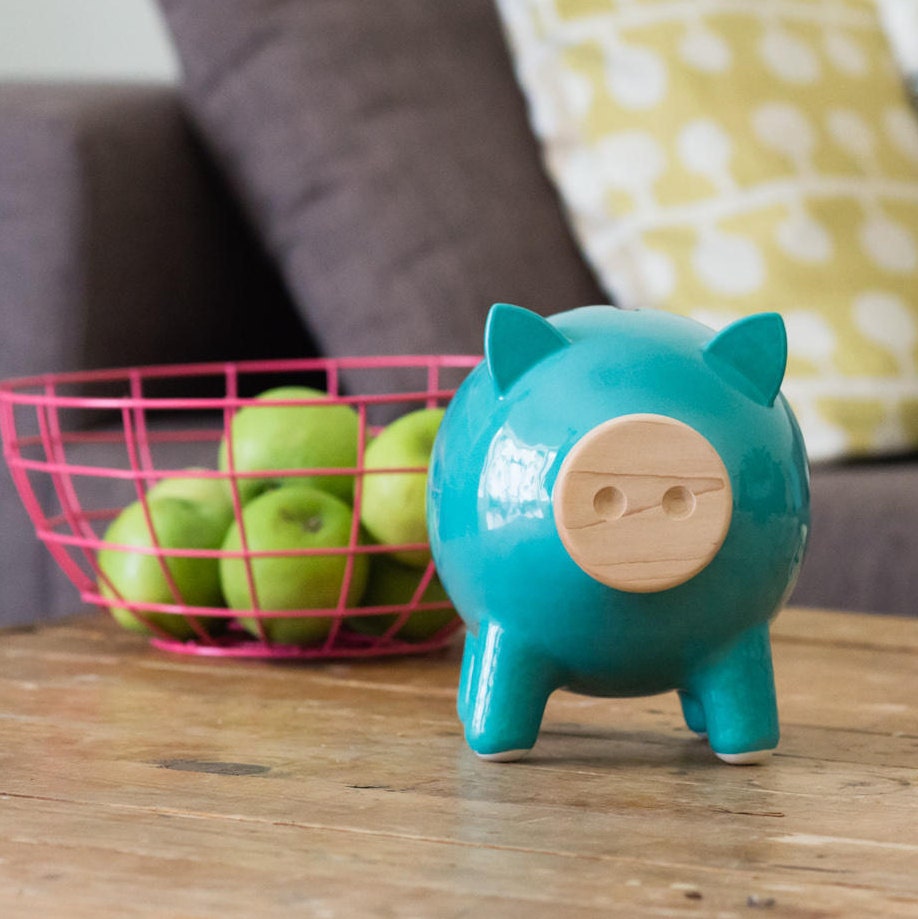 large piggy bank Turquoise piggy bank ceramic piggy bank | Etsy