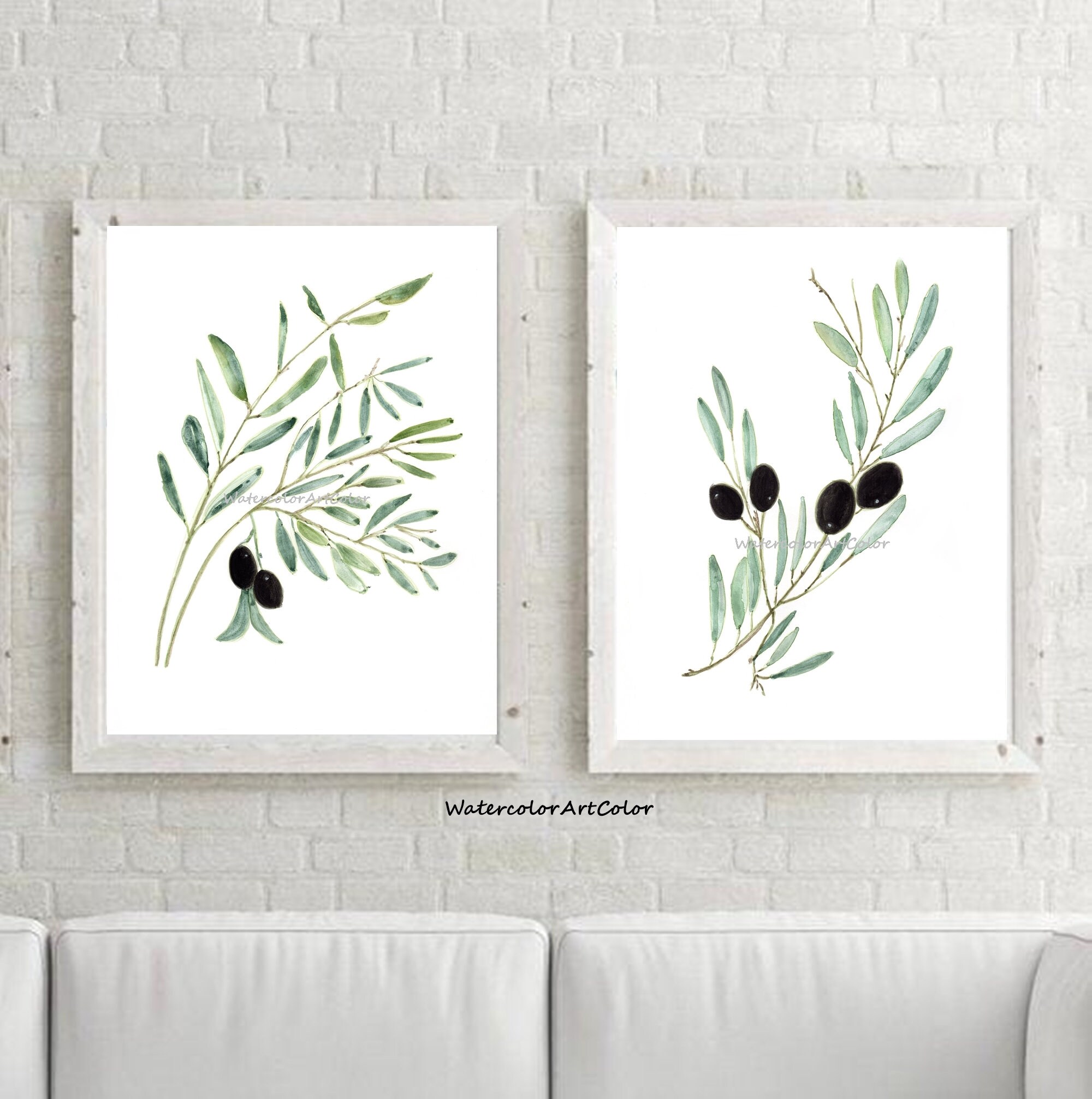 Watercolor Painting Branch Olive, Greece Painting Printable Art, Set of ...