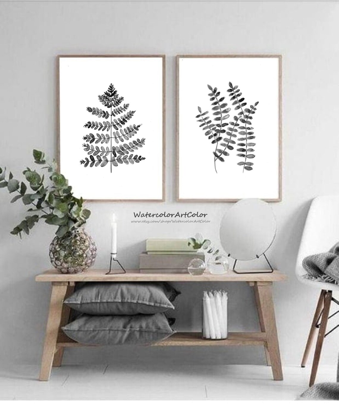 Fern Leaves Drawing Set of 2 Botanical Art Prints Minimalist - Etsy