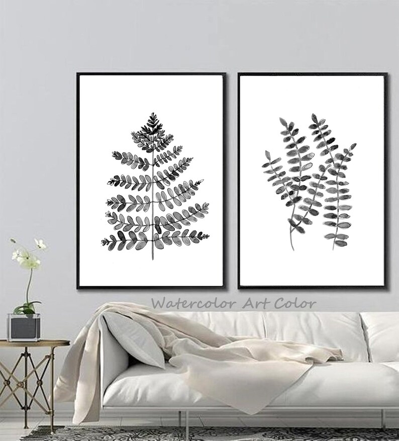 Fern Leaves Drawing Set of 2 Botanical Art Prints Minimalist - Etsy