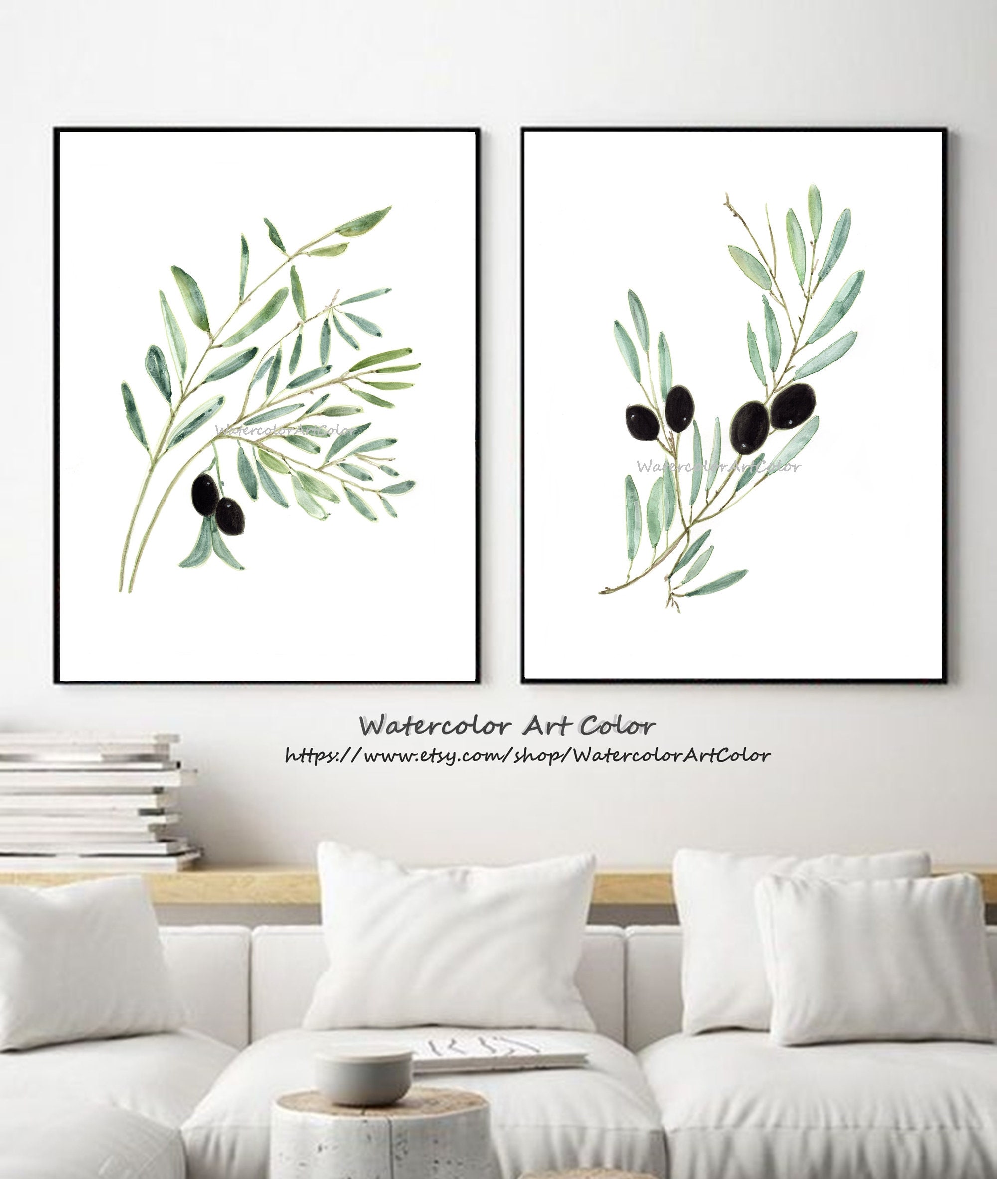 Watercolor Painting Branch Olive, Greece Painting Printable Art, Set of ...
