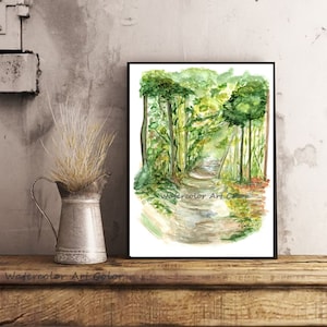 Large Illustration Poster, Watercolor Painting Green Art Forest, Nature ...