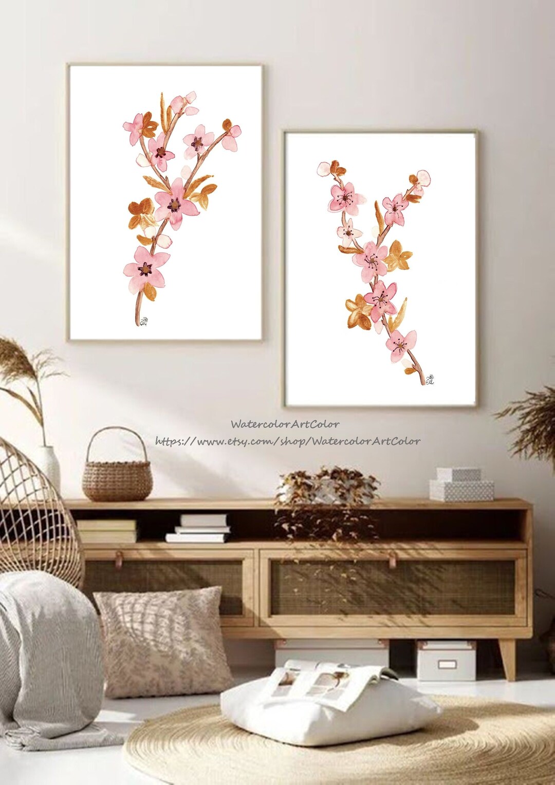 Japan Cherry Blossom Printable 2 Piece Cherry Blossom Pink and Gold ...