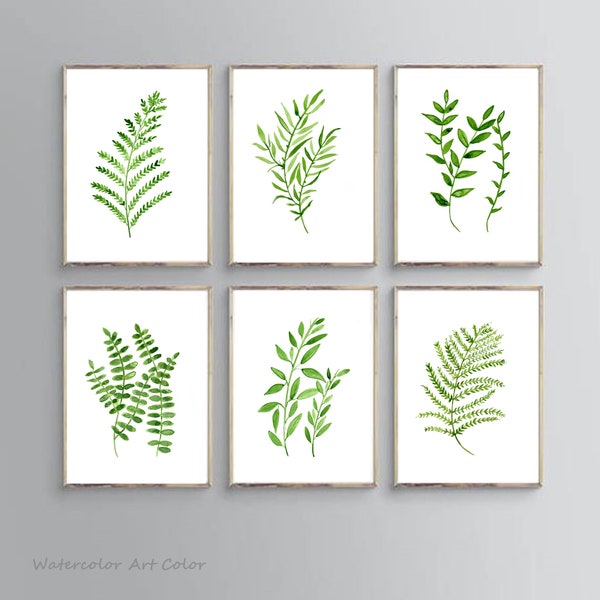 Fern Leaves Drawing Set of 2 Botanical Art Prints Minimalist Leaf ...