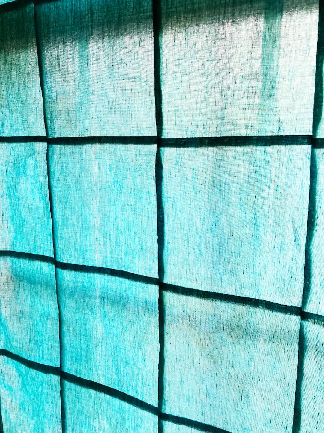 Teal Stained Glass Curtain Panel Custom Hand-dyed Linen Cafe Curtains ...