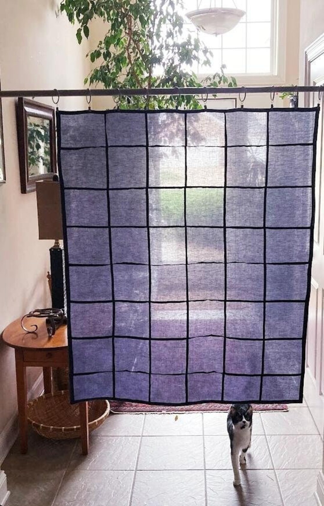 Blue Stained Glass Curtain Panel Custom Hand-dyed Linen Cafe Curtains ...