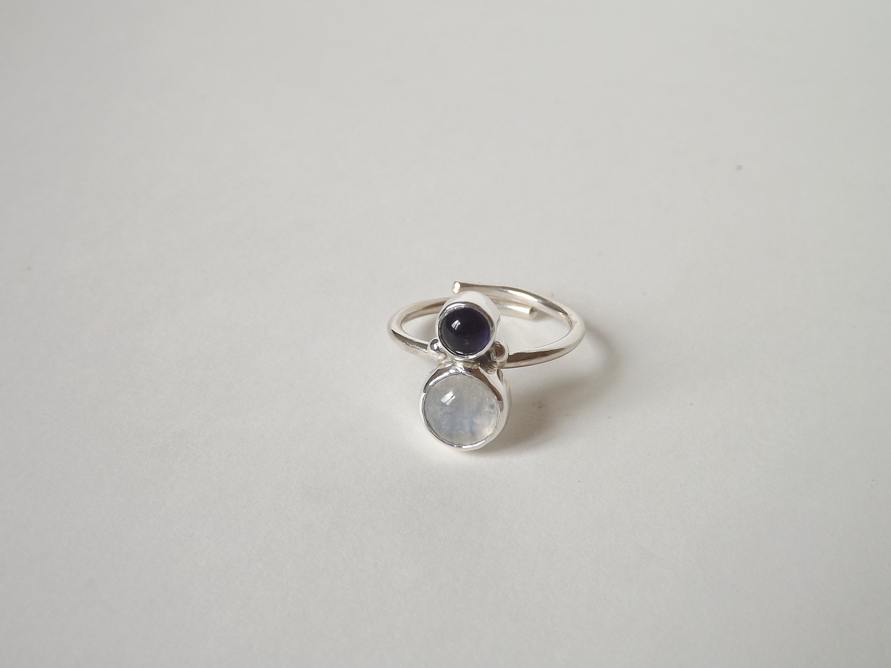 Moonstone and Amethyst Sterling Silver Ring, Moonstone Cabochon ...