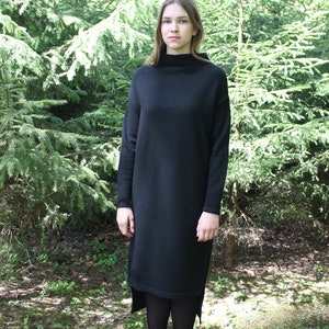 Cape Sweater Dress, High Neck Alpaca Wool Dress With Very Long Sleeves ...