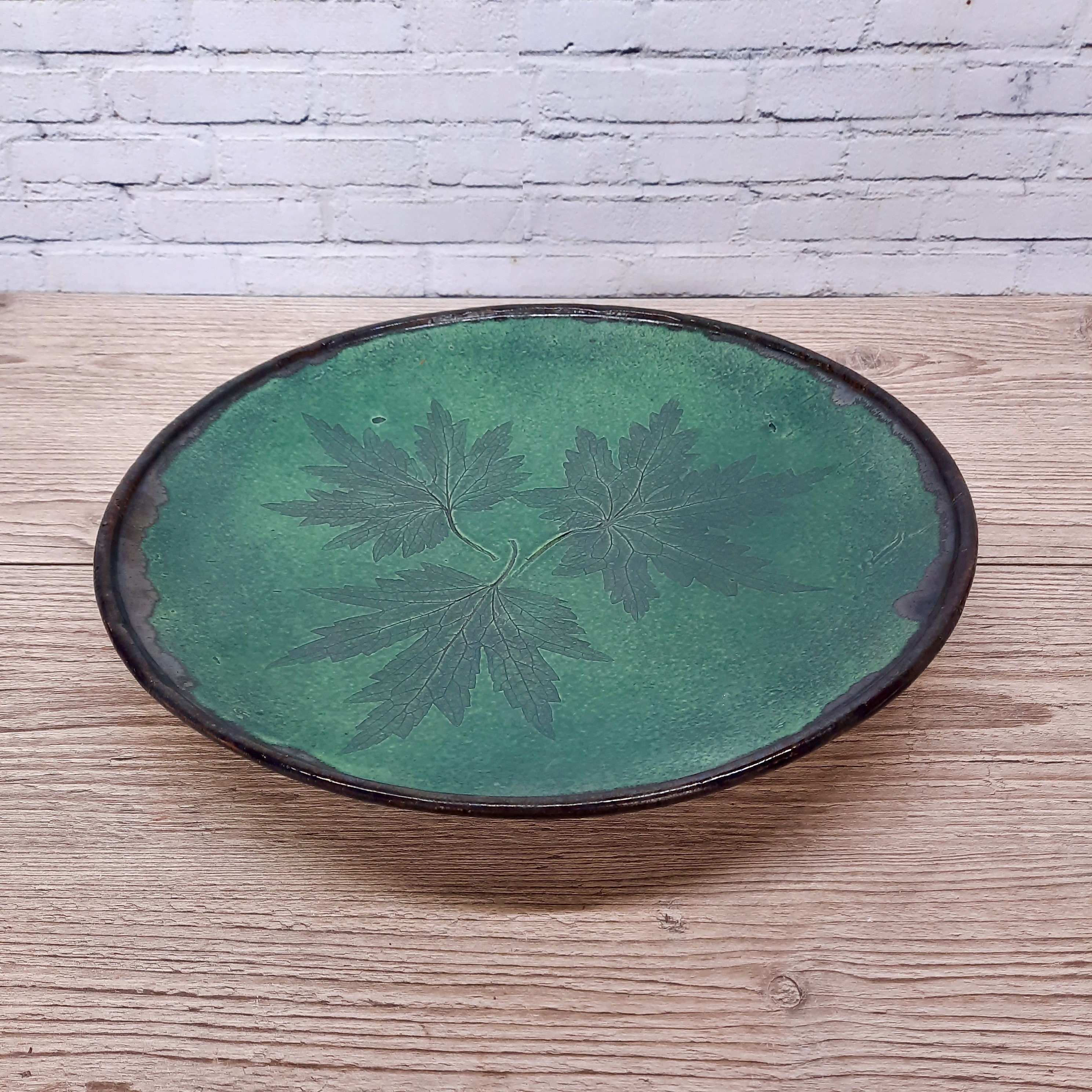 Handmade turquoise ceramic tray 13.4 inches. Round serving | Etsy