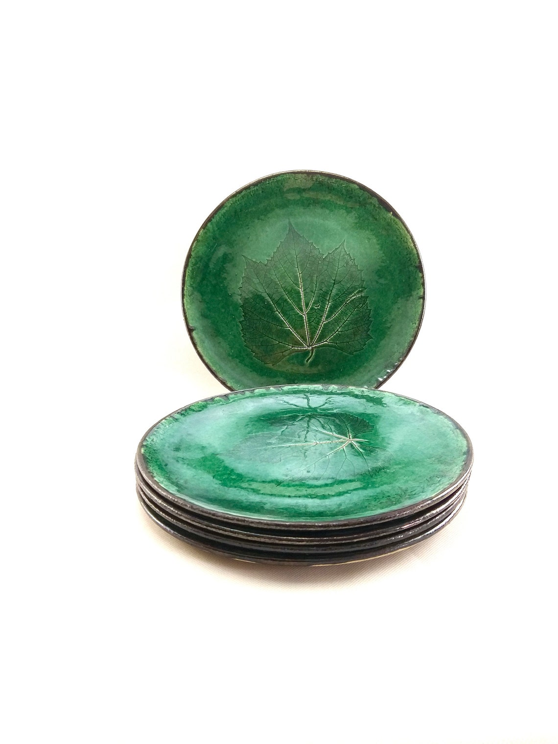 Glossy Green Ceramic Plates 11 'Handmade for 3 4 6 | Etsy