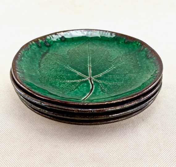 Set 4 Plates Green Glossy Ceramic Plates 11 '/ Handmade | Etsy