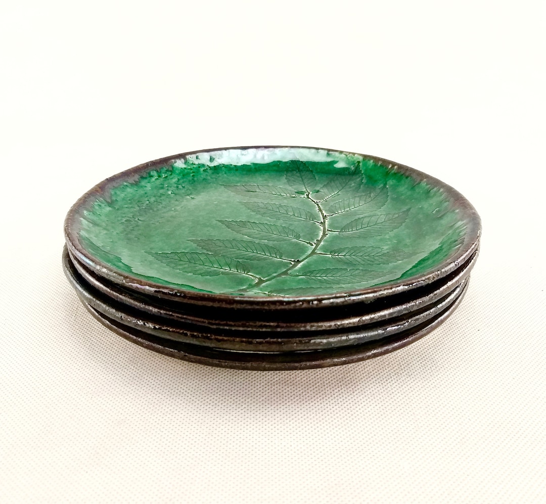 Set 4 Plates Green Glossy Ceramic Plates 11 '/ Handmade Rustic Plates ...