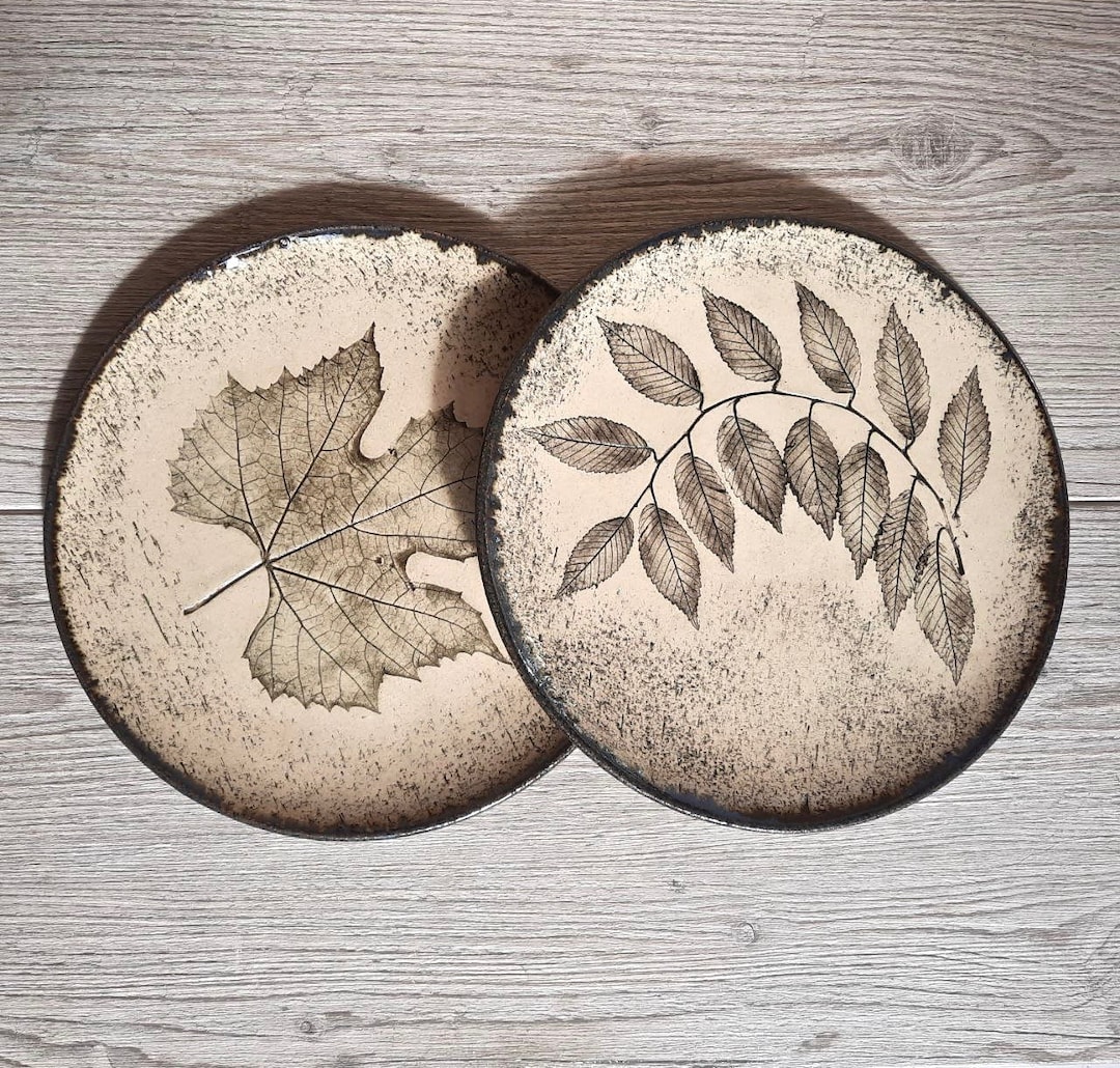 Set of 4 11" Handmade Beige Ceramic Plates / Clay Dinner Plates ...