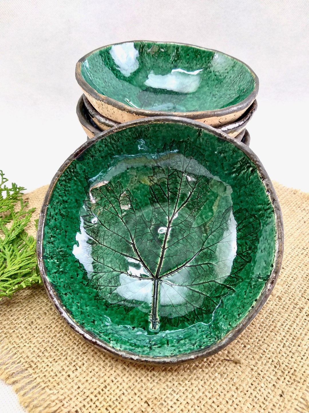 Ceramic Green Bowl/ Cereal Bowl/ Plant Leaf Dinnerware / 7 Inch Ceramic ...