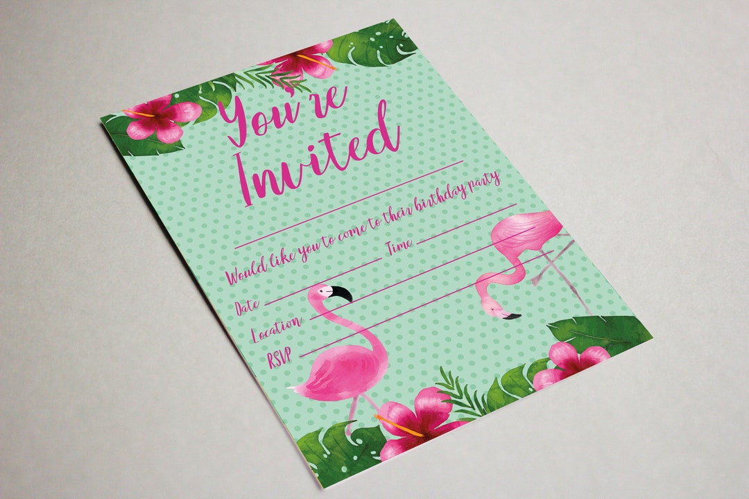 Flamingo Birthday Party Invitations Kids Invites Girls Pink Flamingos ...