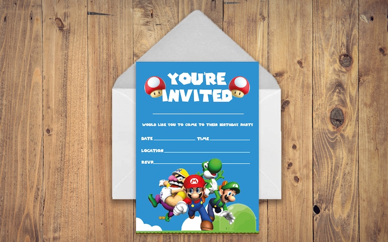 SUPER MARIO INVITATIONS Birthday Party Invites Children Kids Boys Girls ...