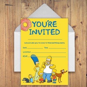 The Simpsons Invitations Simpson Party Invites Children Birthday Kids ...