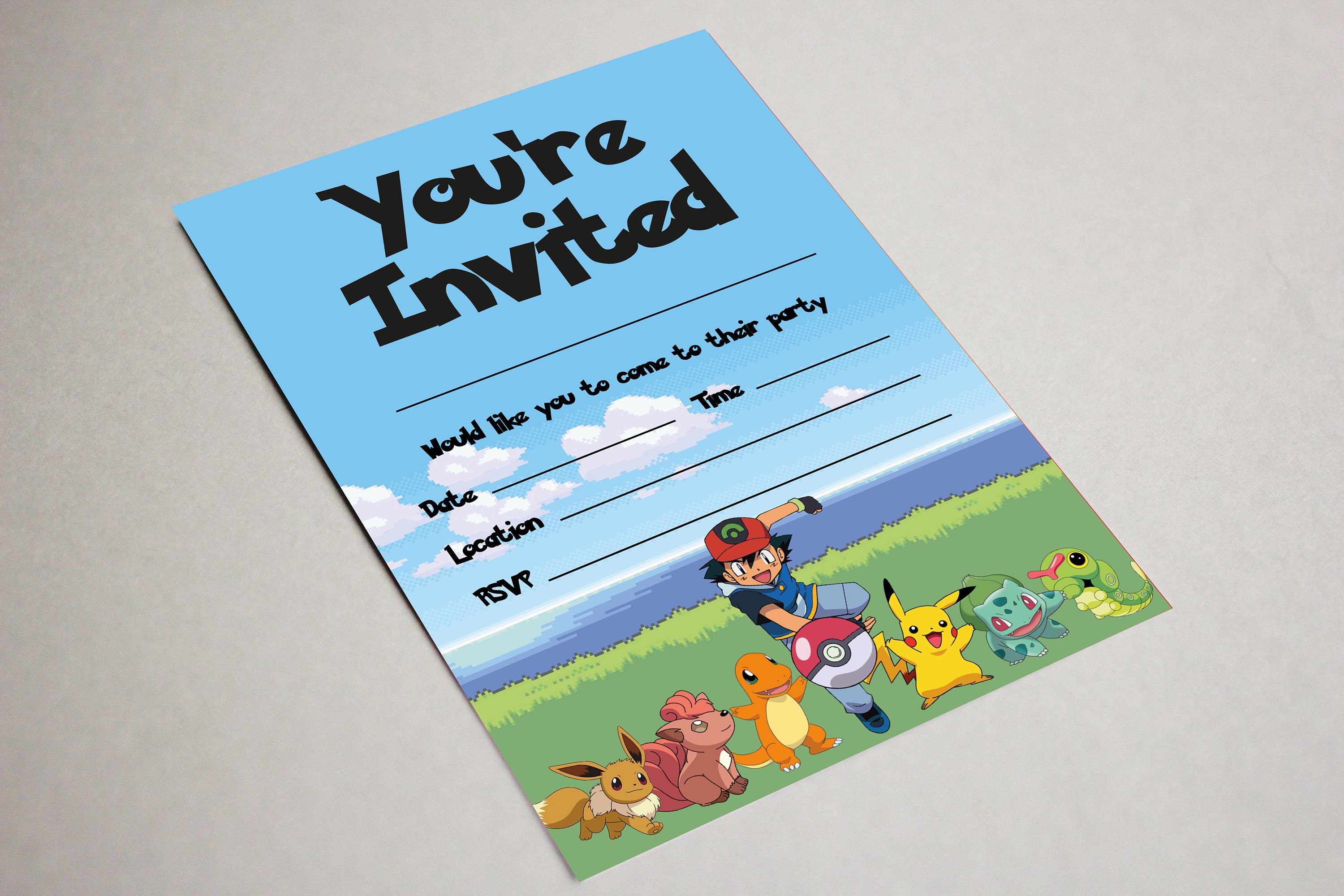 POKEMON THEME BIRTHDAY Party Invitations Pokemon Invites Children Boys ...