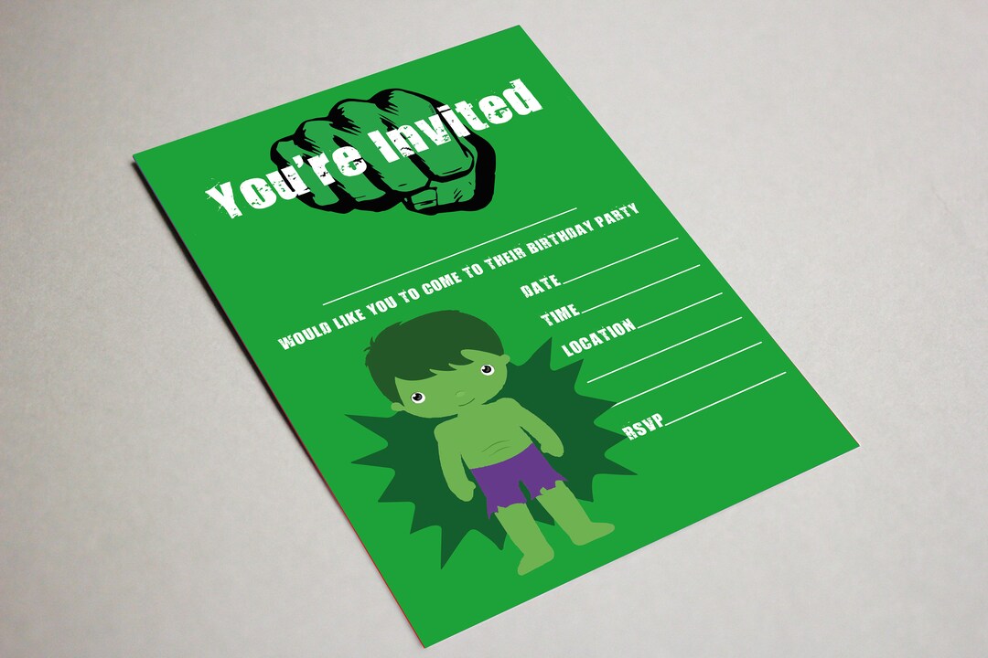 THE HULK THEME Birthday Party Invitations Superhero Invites Children ...