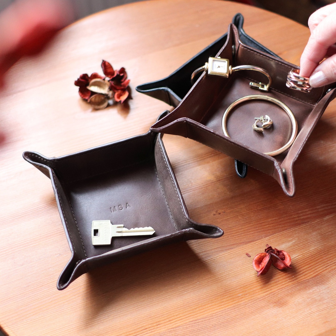 Personalised Vintage Leather Coin & Key Tray | Perfect Father's Day ...
