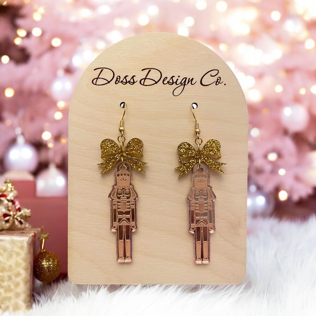 Rose Gold Nutcracker Earrings, Nutcracker Earrings, Christmas Earrings ...