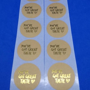 15/50/100/300pcs You've Got Great Taste STICKERS Round Pink, Brown ...