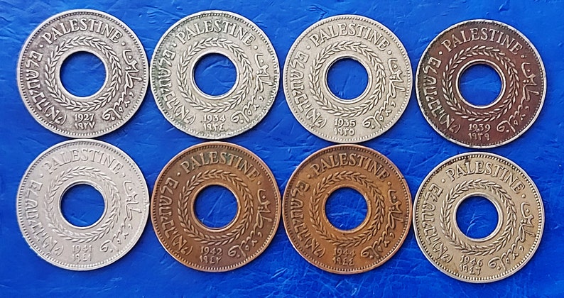 Complete Set of Israel Palestine 5 Mils British Mandate Coins Lot of 8 ...
