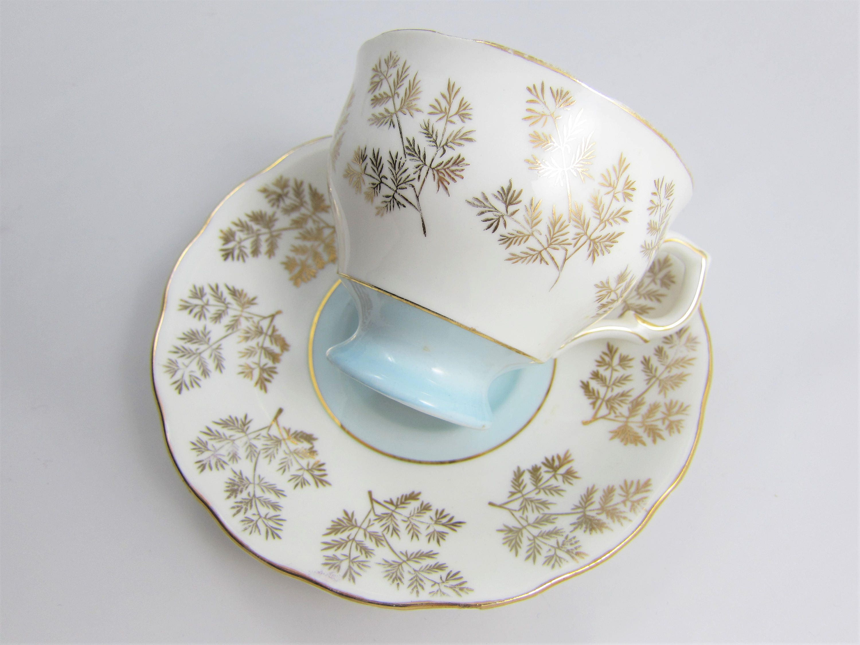 Vintage Colclough Light Blue and Gold Fern Leaves China Cup - Etsy