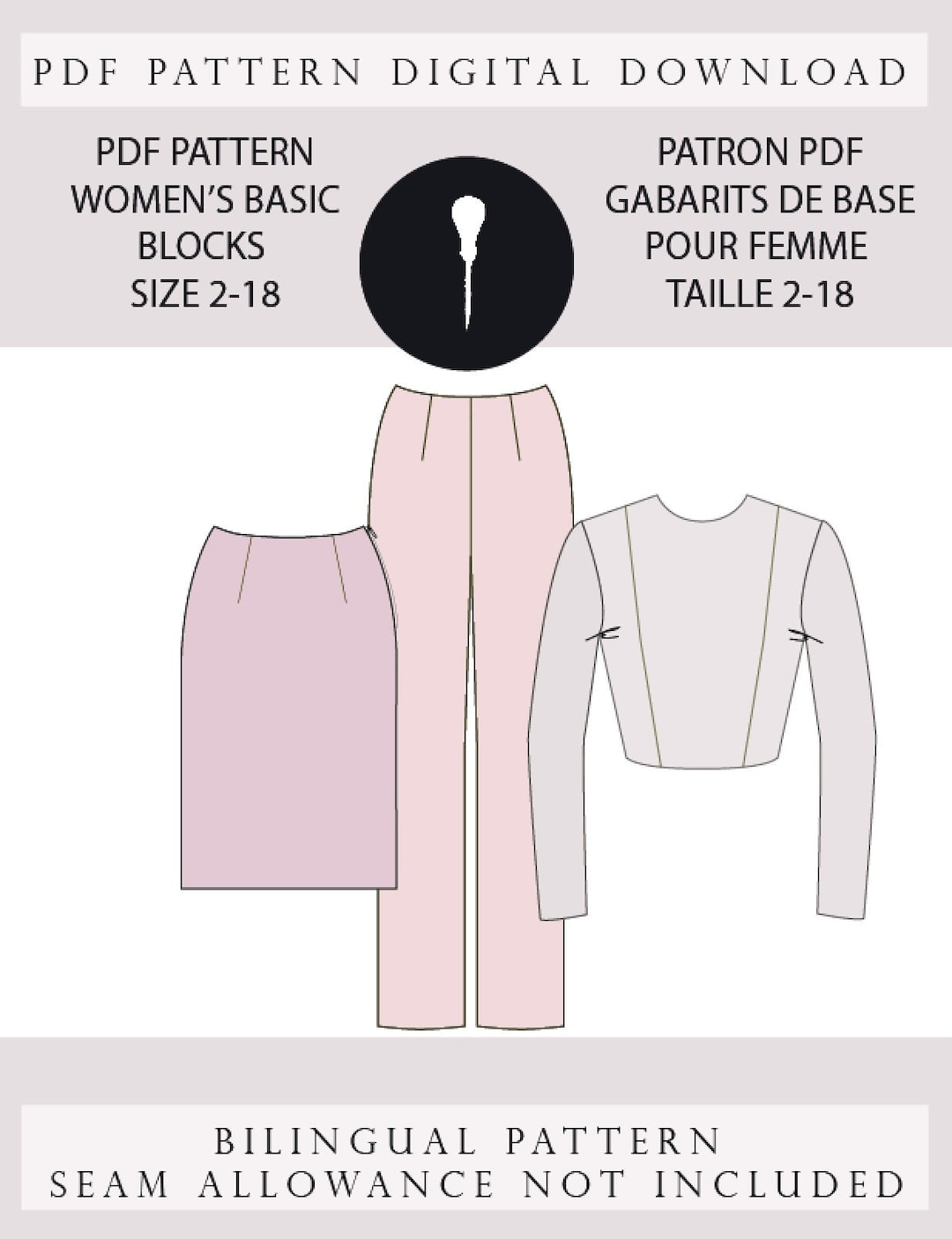 Women's Template 2 to 18 PDF Basic Blocks Pattern. - Etsy