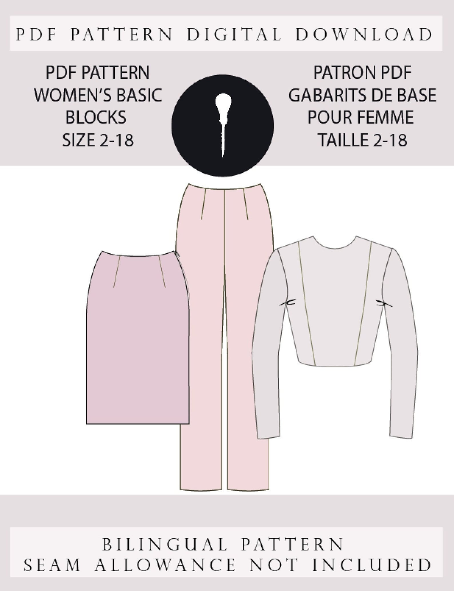 Gabarit femme 2 à 18 PDF Basic blocks pattern. - Etsy France