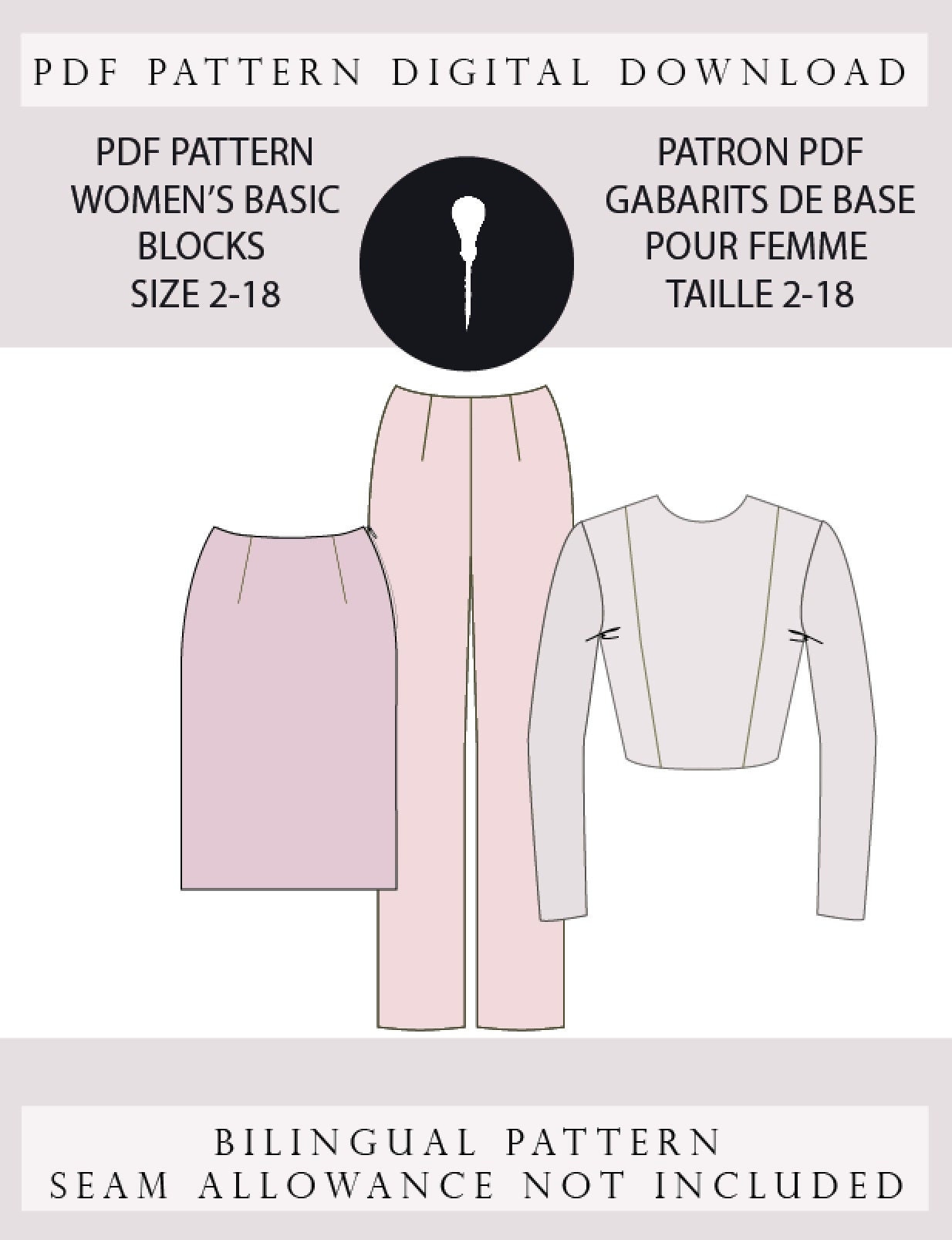 Gabarit Couture Femme PDF Tailles 2 à 18 | Bloc de Base Patronage ...