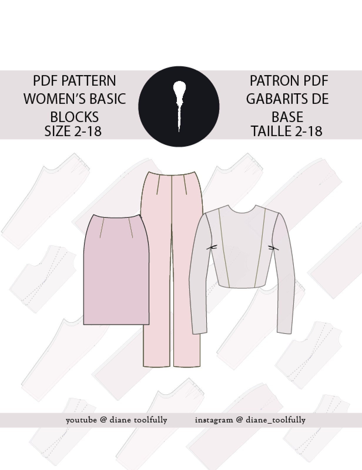 Gabarit femme 2 à 18 PDF Basic blocks pattern. - Etsy Canada