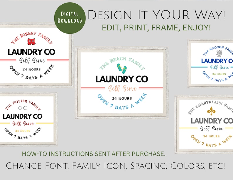CUSTOM Digital Download. FAMILY Name Laundry. PDF. Print at Home ...
