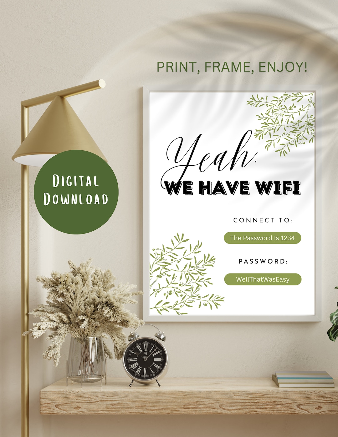 EDITABLE. WiFi Printable. Digital Download. Wifi Yeah We Have WiFi. PDF. Print At Home. Framed ...