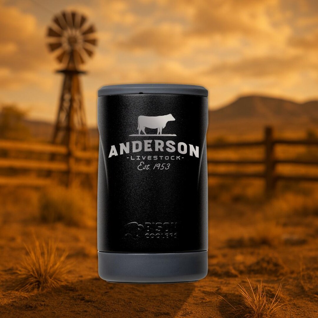 Custom Bison Bevi Beverage Holder- Personalized Cow With Farm Name and Est Date- Laser Engraved ...