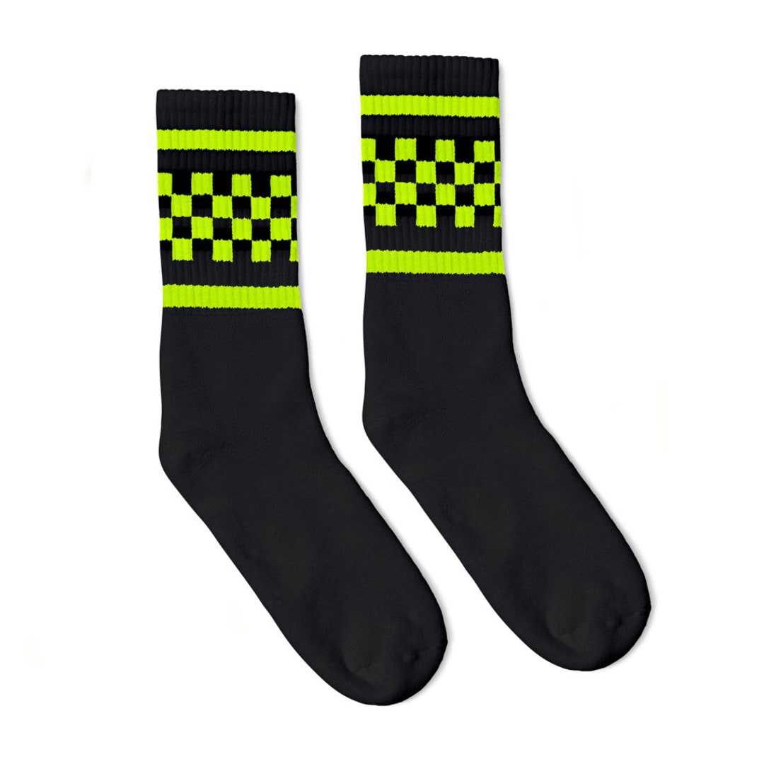 Old School Vintage Retro Crew Tube Socks- Neon Yellow and Black ...