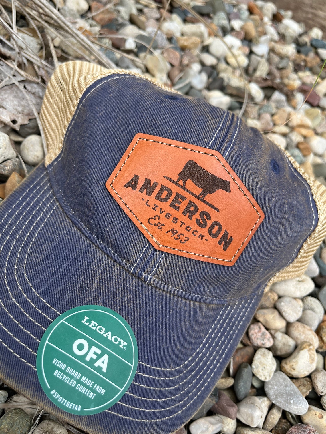 Custom Farm Name Legacy Hats OFA Laser Engraved Leather Patch ...