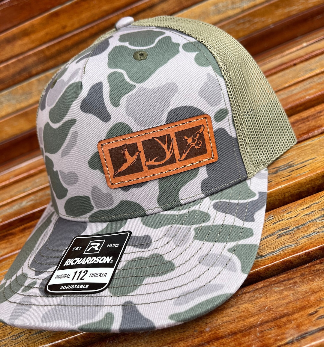 Richardson 112FP Laser Engraved Leather Patch Hat-pheasant Antler Duck Hunting Patch Hand ...
