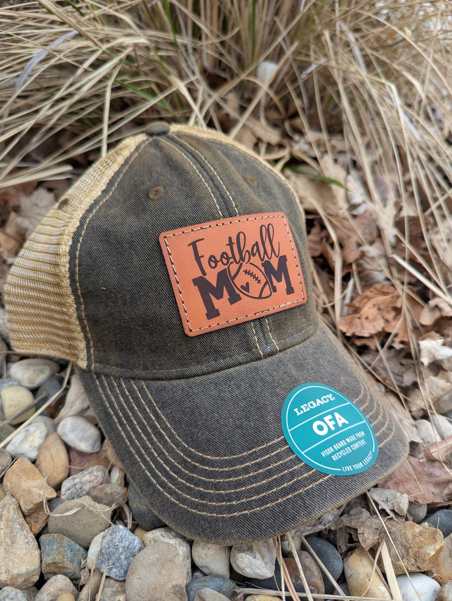 Legacy Hats OFA Laser Engraved Leather Patch Unstructured Hat- Football ...