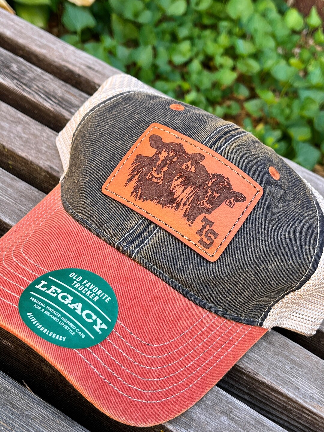 Customer Supplied Brand Legacy Hats OFA Laser Engraved Leather Patch Unstructured Hat-cows With ...