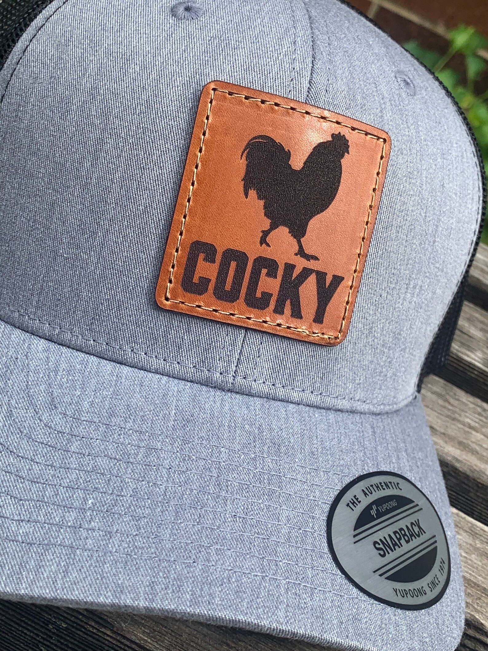 Cocky Yupoong 6606 Laser Engraved Leather Patch Hat-Cocky | Etsy