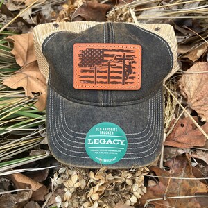 Legacy Hats OFA Laser Engraved Leather Patch Unstructured Hat- Lineman ...