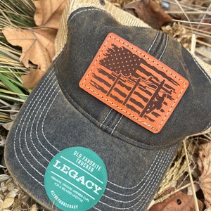 Legacy Hats OFA Laser Engraved Leather Patch Unstructured Hat- Lineman ...