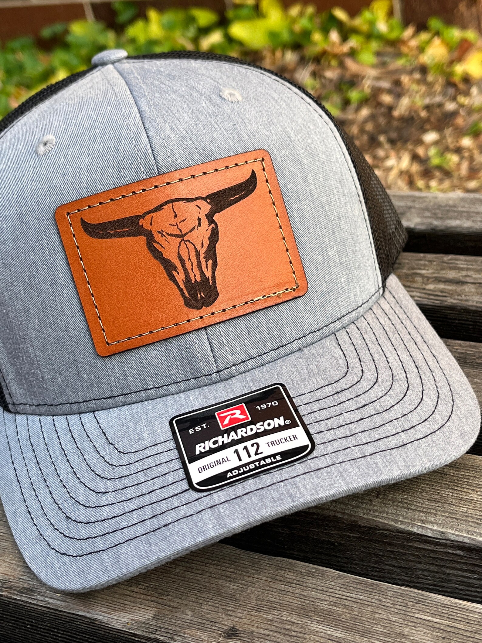 Richardson 112 Laser Engraved Leather Patch Hat-cow Skull Hand - Etsy