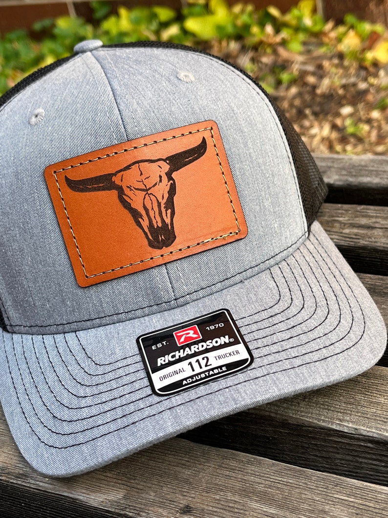 Richardson 112 Laser Engraved Leather Patch Hat-cow Skull Hand - Etsy