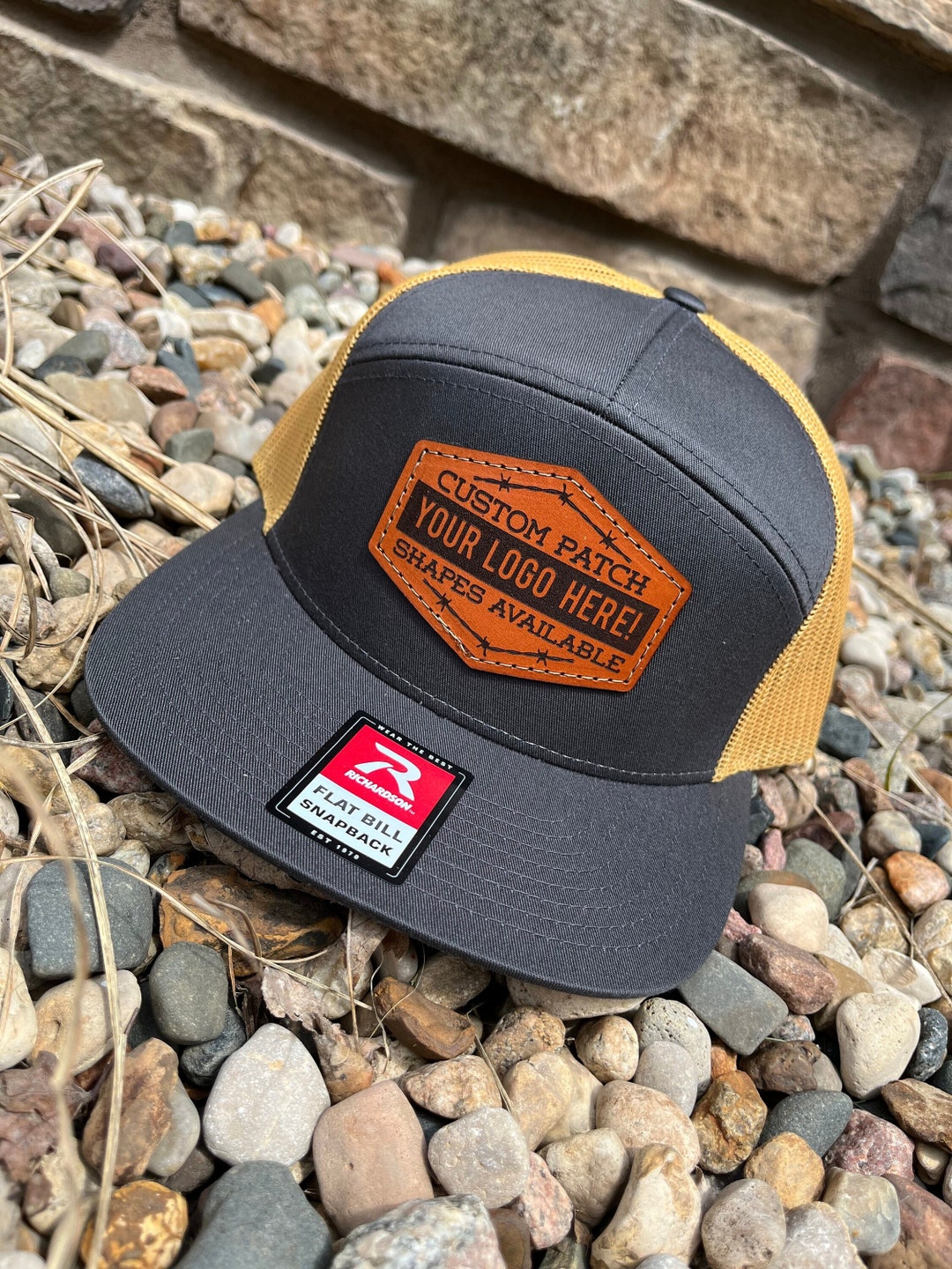 Custom Richardson 168 Flat Bill Snapback Laser Engraved Leather Patch Hat-your Logo Here Leather ...