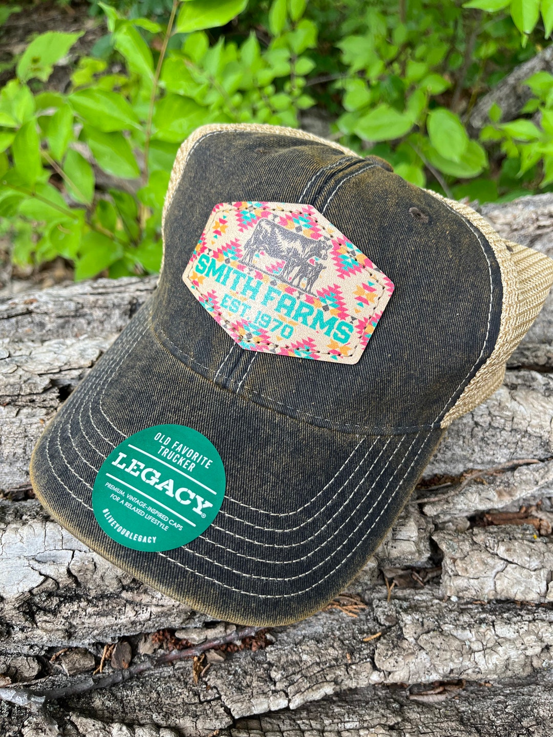 Legacy Hats OFA Digitally Printed Leather Patch Unstructured Hat- Cow ...