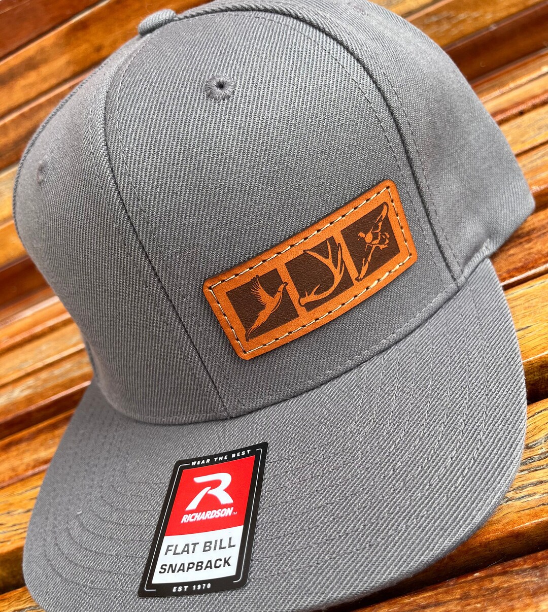 Richardson 510 Wool Flat Bill Snapback Laser Engraved Leather Patch Hat ...