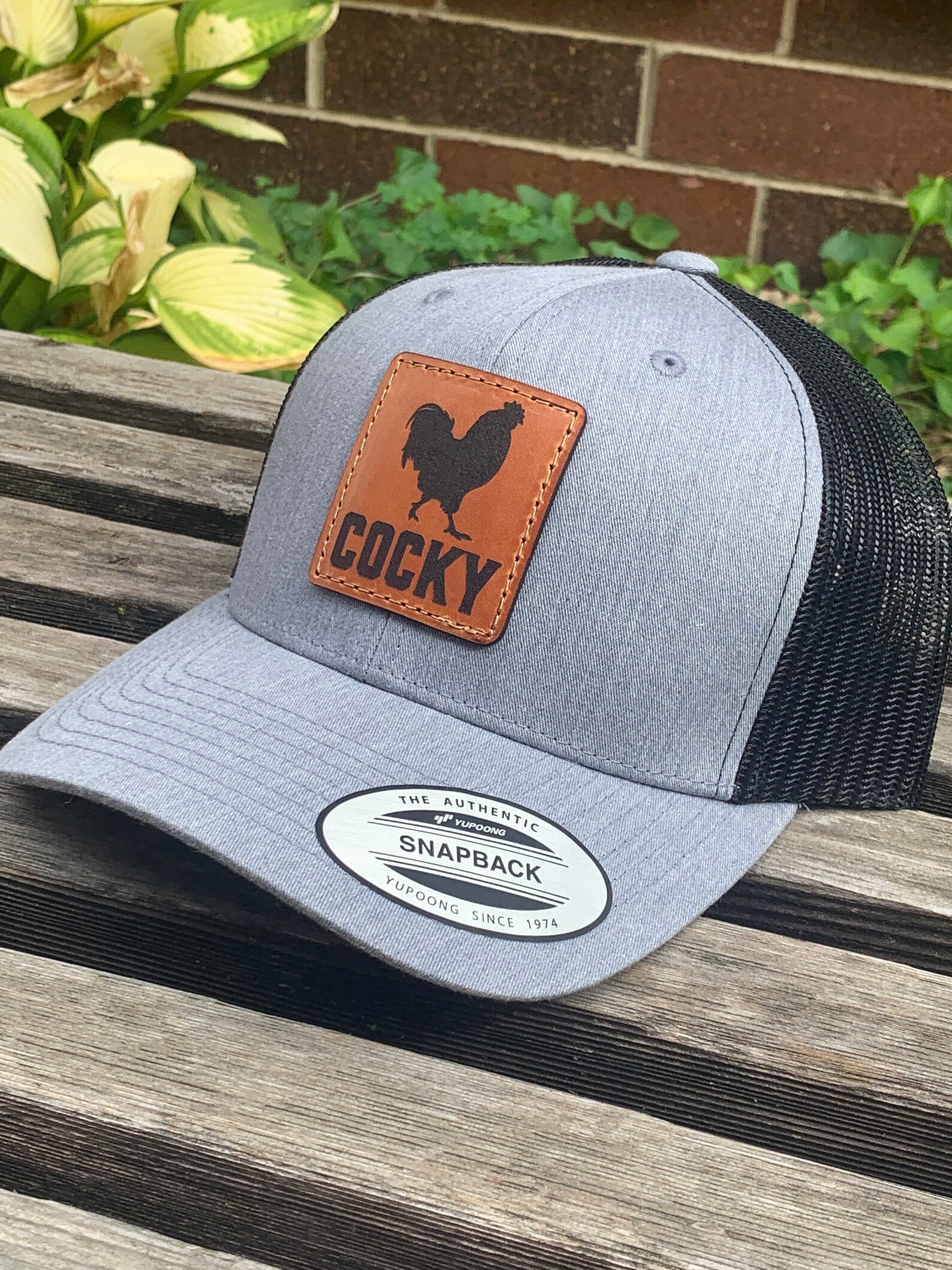 Cocky Yupoong 6606 Laser Engraved Leather Patch Hat-Cocky | Etsy